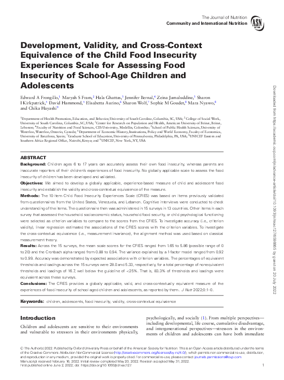 (PDF) Development, Validity, and Cross-Context Equivalence of the Child ...
