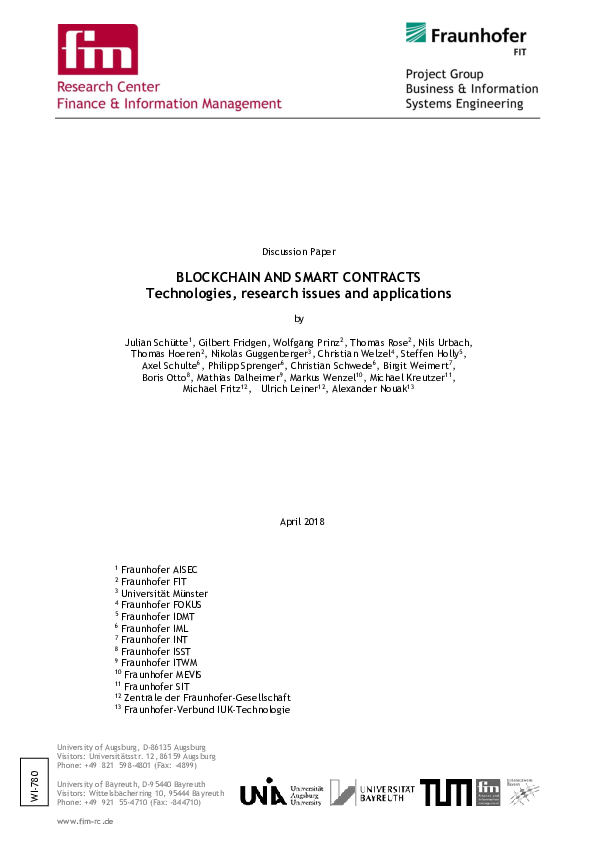 (PDF) Blockchain and smart contracts : Technologies, research issues and applications