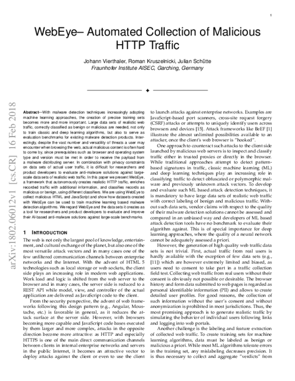 (PDF) WebEye - Automated Collection of Malicious HTTP Traffic