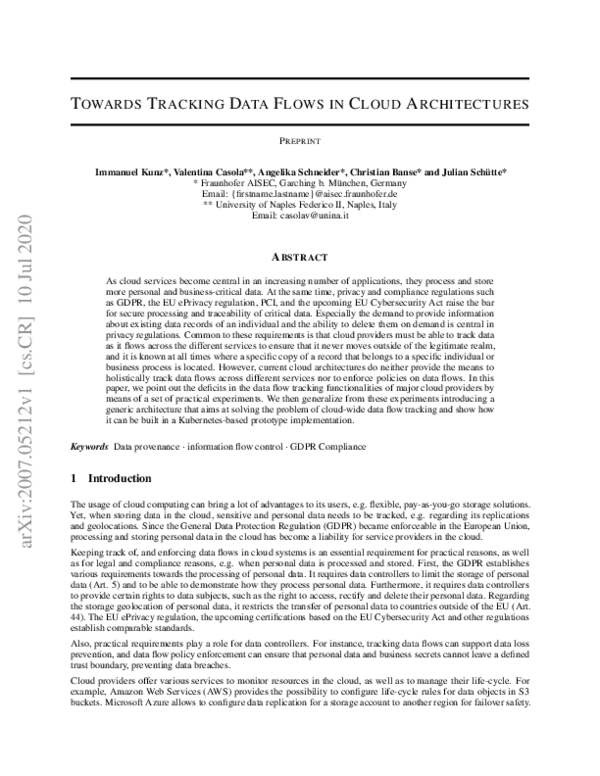 (PDF) Towards Tracking Data Flows in Cloud Architectures