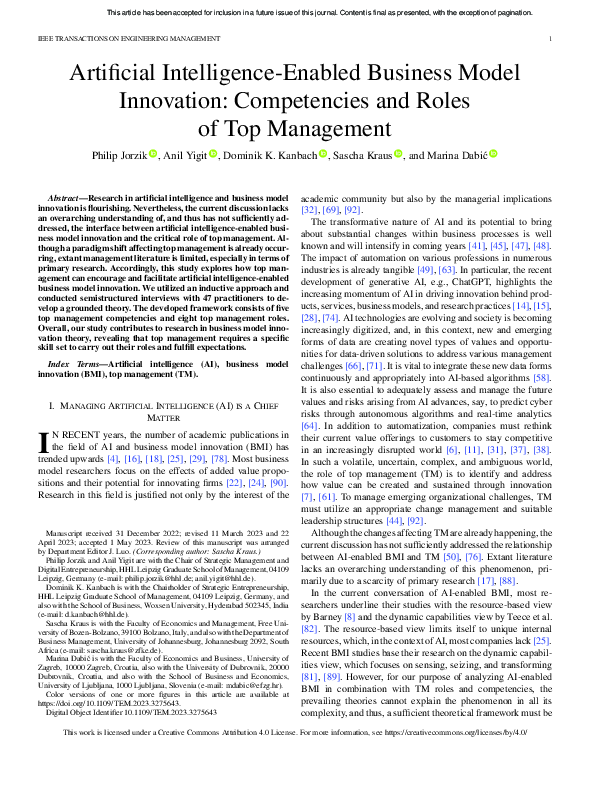 (PDF) Artificial Intelligence-Enabled Business Model Innovation: Competencies and Roles of Top ...