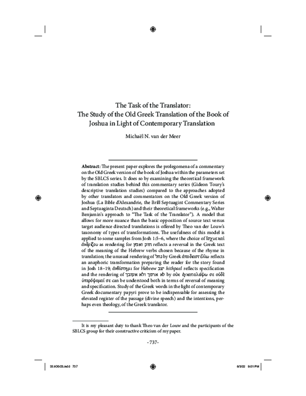 (PDF) 4.41 The Task of the Translator: The Study of the Old Greek ...