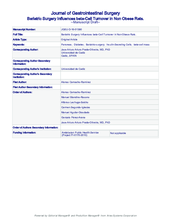 (PDF) Bariatric surgery influences β-cell turnover in non obese rats
