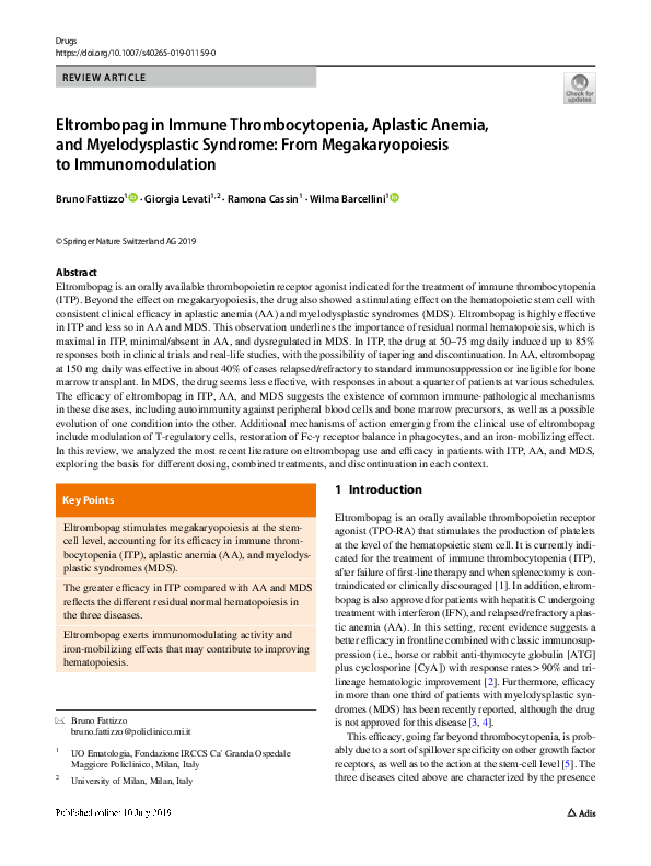(PDF) Eltrombopag in Immune Thrombocytopenia, Aplastic Anemia, and ...