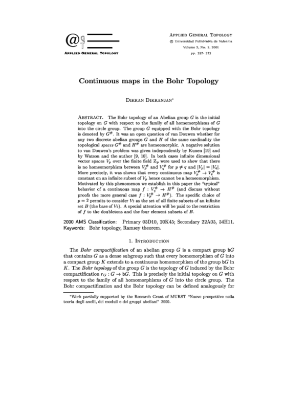 (PDF) Continuous maps in the Bohr Topology