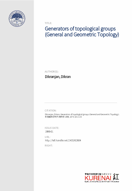 (PDF) Generators of topological groups (General and Geometric Topology)