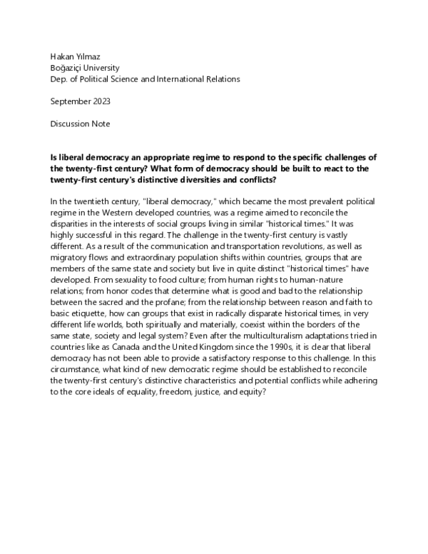 (PDF) Liberal Democracy in the 21st Century?