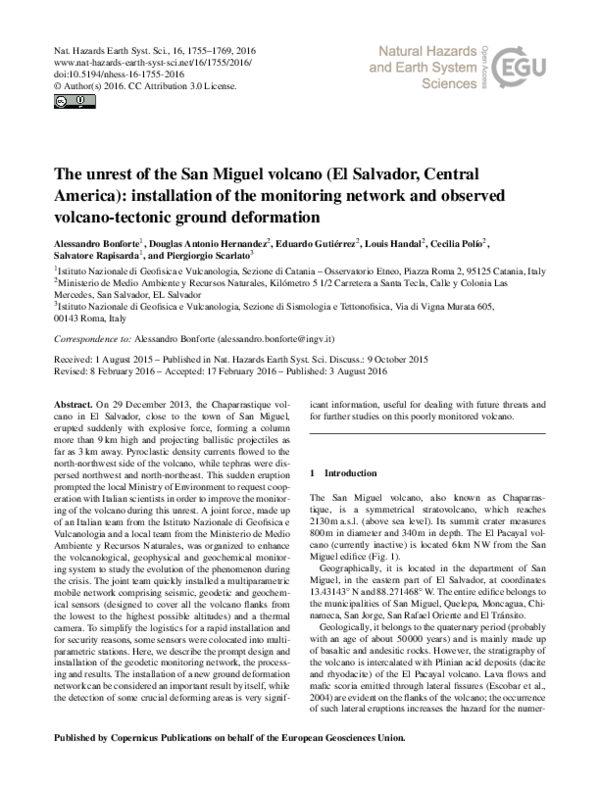 (PDF) The unrest of the San Miguel volcano (El Salvador, Central ...
