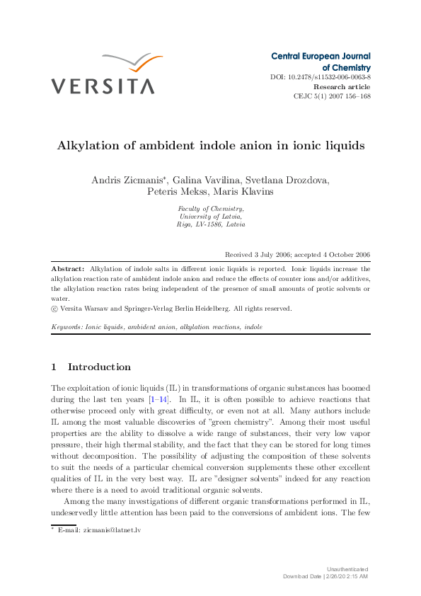 (PDF) Alkylation of ambident indole anion in ionic liquids | Svetlana ...