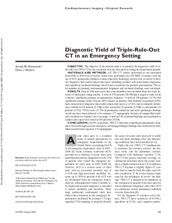 (PDF) Diagnostic Yield of Triple-Rule-Out CT in an Emergency Setting