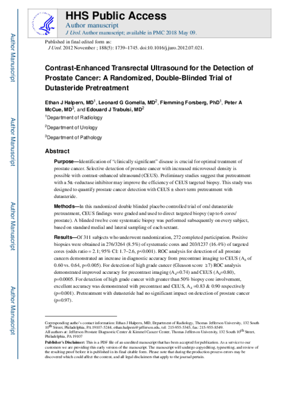 (PDF) Contrast Enhanced Transrectal Ultrasound for the Detection of ...