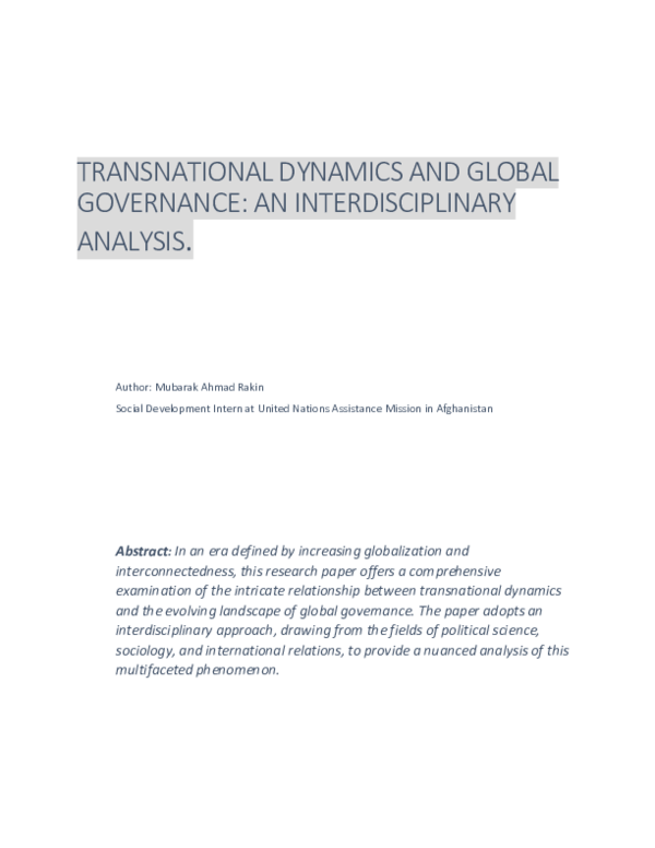 (PDF) TRANSNATIONAL DYNAMICS AND GLOBAL GOVERNANCE: AN ...