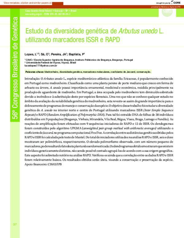 (PDF) Estudo da diversidade genética de Arbutus unedo L. utilizando ...