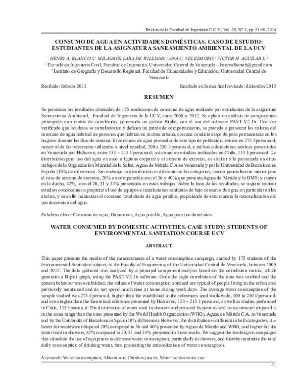 (PDF) CONSUMO DE AGUA EN ACTIVIDADES DOMÉSTICAS. CASO DE ESTUDIO ...
