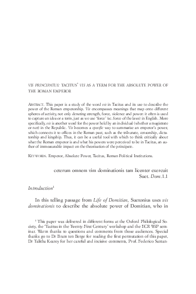 (PDF) Vis Principatus: Tacitus’ vis as a term for the absolute power of ...