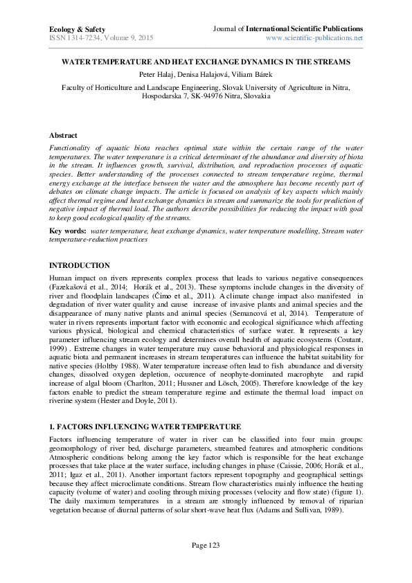 (PDF) Water Temperature and Heat Exchange Dynamics in the Streams
