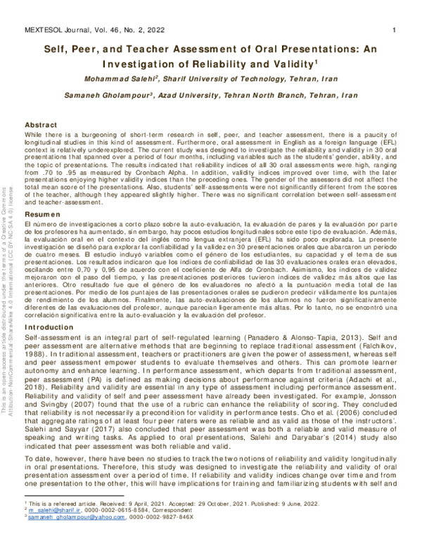 (PDF) Self, Peer, and Teacher Assessment of Oral Presentations: An ...