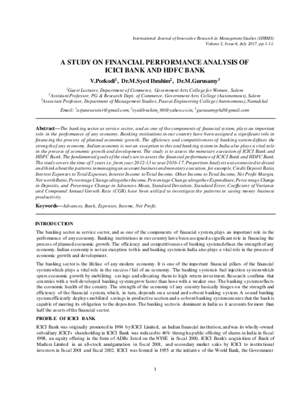 (PDF) A Study on Financial Performance Analysis of Icici Bank and HDFC Bank
