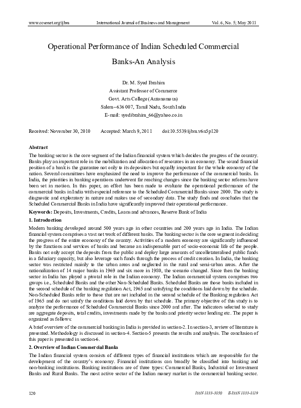 (PDF) Operational Performance of Indian Scheduled Commercial Banks-An ...