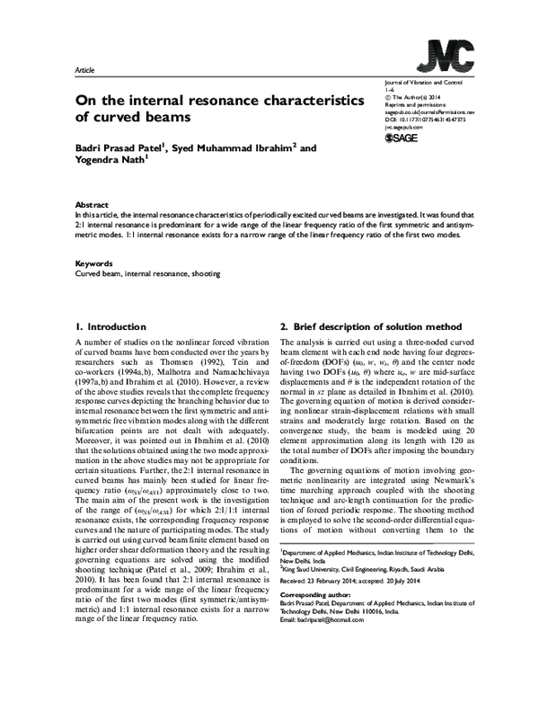 (PDF) On the internal resonance characteristics of curved beams