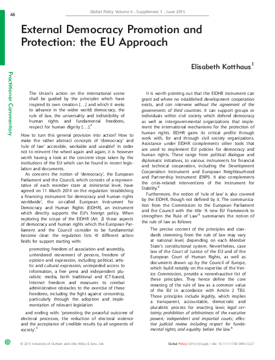 (PDF) External Democracy Promotion and Protection: the EU Approach ...