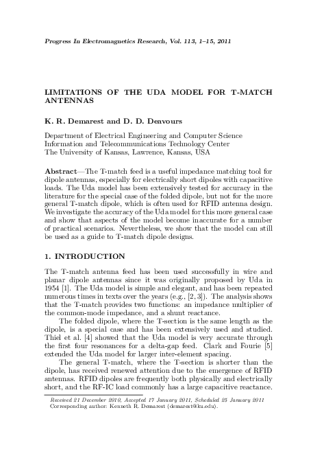 (PDF) Limitations of the Uda Model for T-Match Antennas