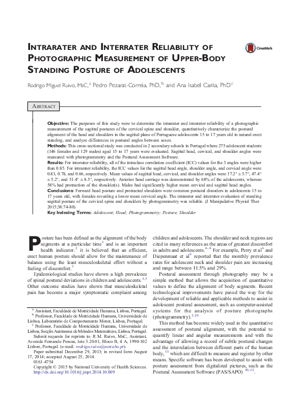 (PDF) Intrarater and Interrater Reliability of Photographic Measurement of Upper-Body Standing ...