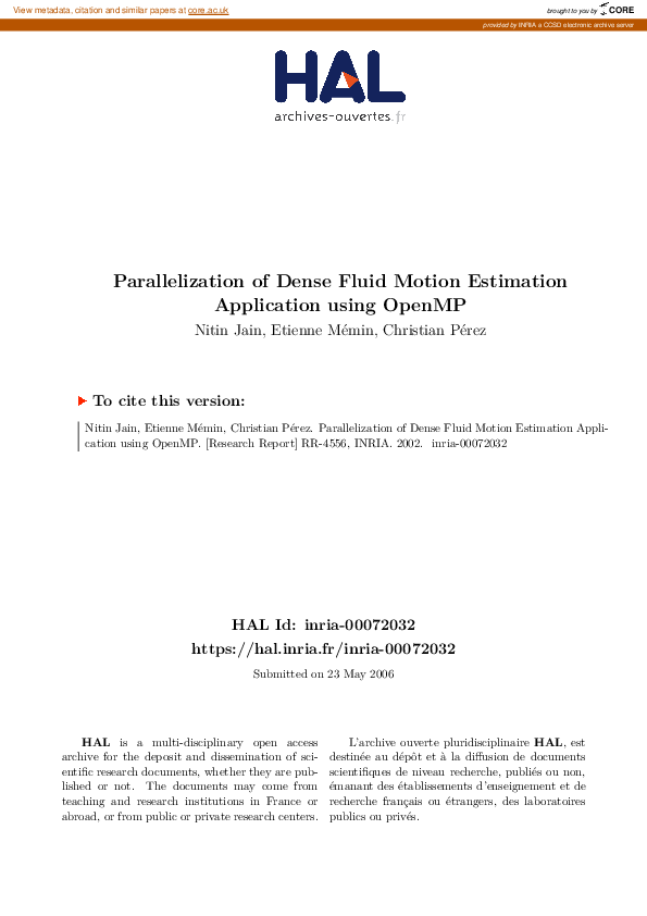 Pdf Parallelization Of Dense Fluid Motion Estimation Application Using Openmp