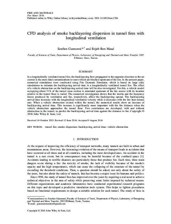 (PDF) CFD analysis of smoke backlayering dispersion in tunnel fires ...