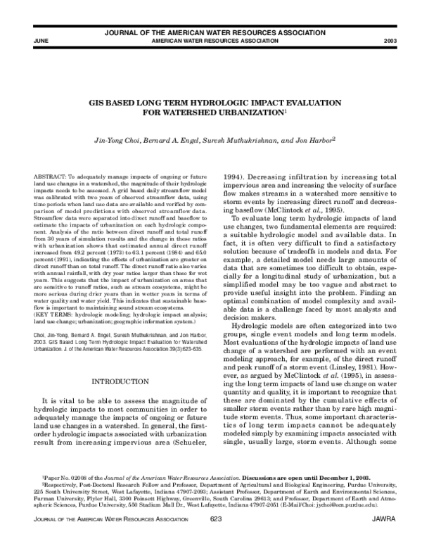 (PDF) Gis Based Long Term Hydrologic Impact Evaluation for Watershed URBANIZATION1