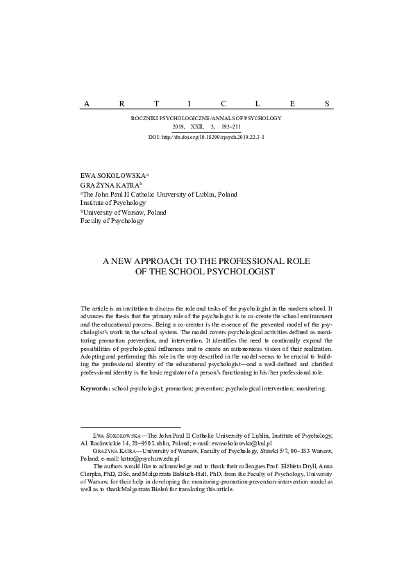 (PDF) A new approach to the professional role of the school psychologist
