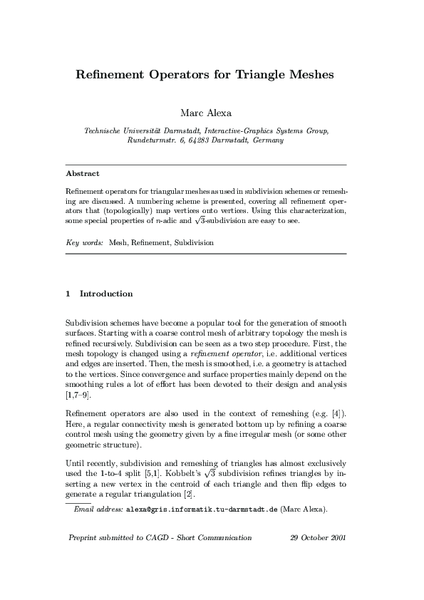 Pdf Refinement Operators For Triangle Meshes