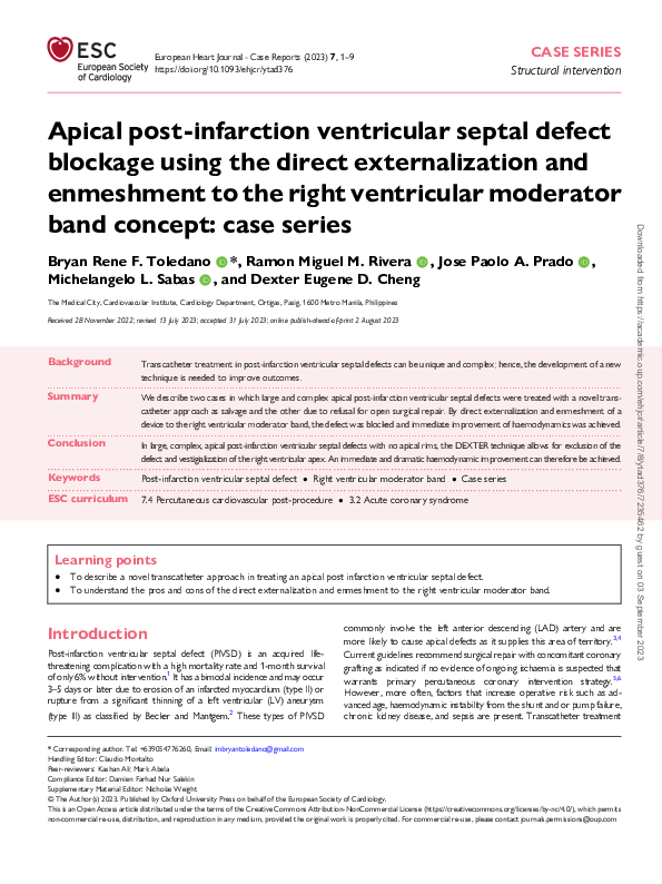 (PDF) Apical post-infarction ventricular septal defect blockage using ...