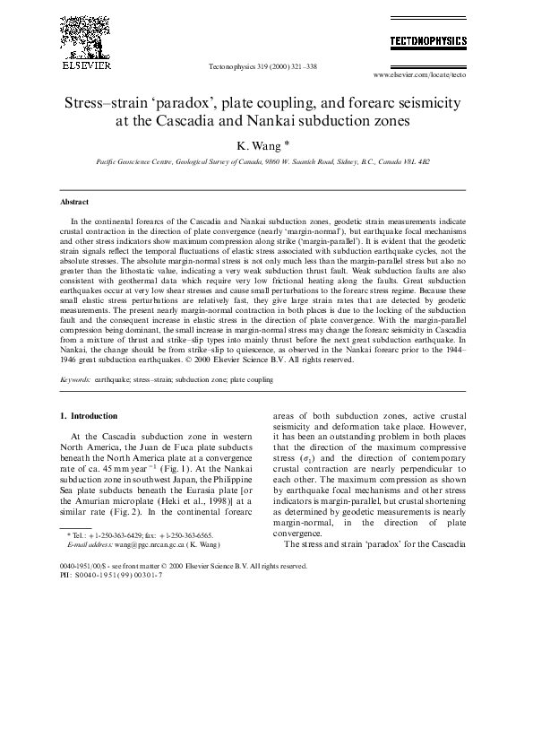 (PDF) Stress–strain ‘paradox’, plate coupling, and forearc seismicity ...
