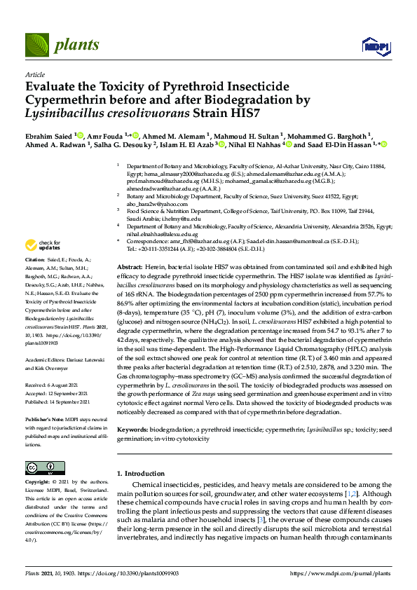 (PDF) Evaluate the Toxicity of Pyrethroid Insecticide Cypermethrin before and after ...
