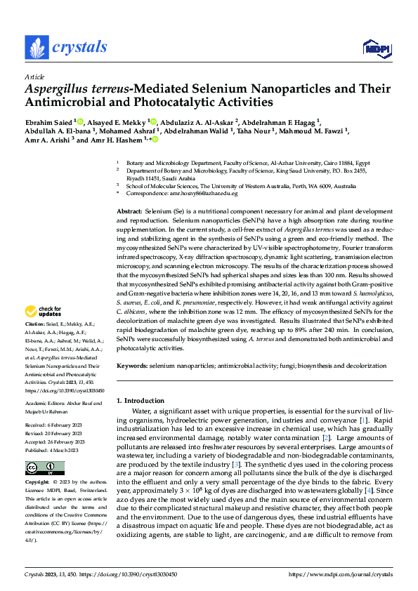 (PDF) Aspergillus terreus-Mediated Selenium Nanoparticles and Their ...