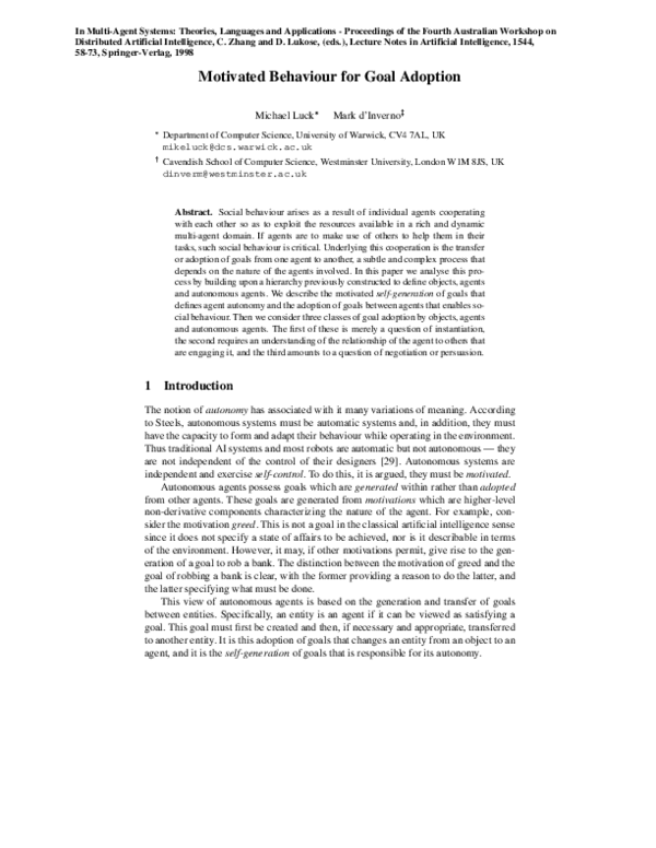 (PDF) Motivated Behaviour for Goal Adoption