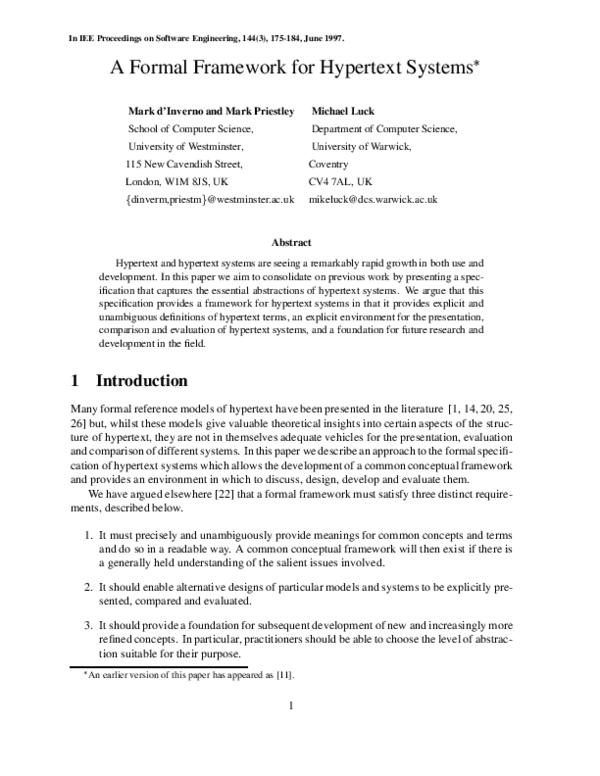 Pdf Formal Framework For Hypertext Systems Mark Dinverno