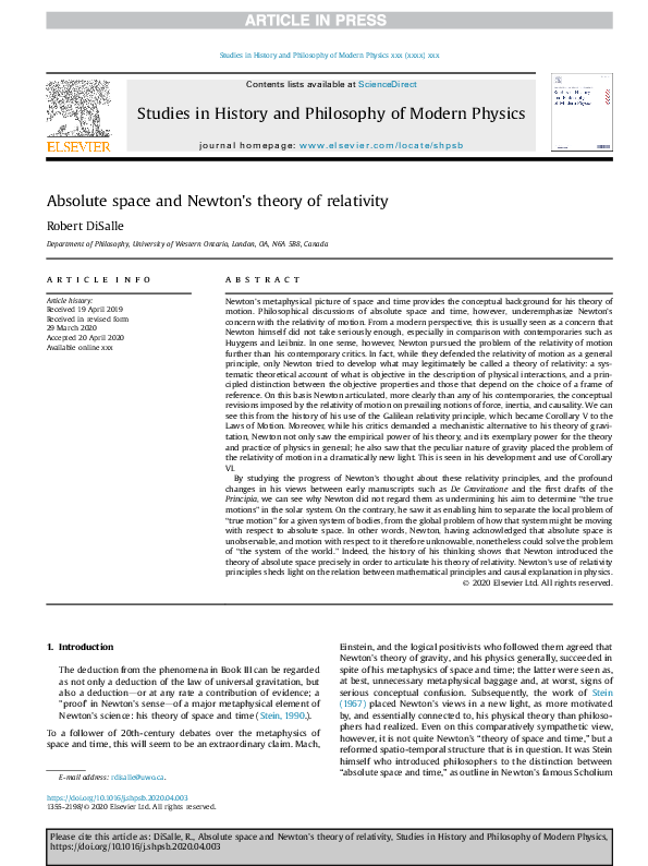 (PDF) Absolute space and Newton's theory of relativity