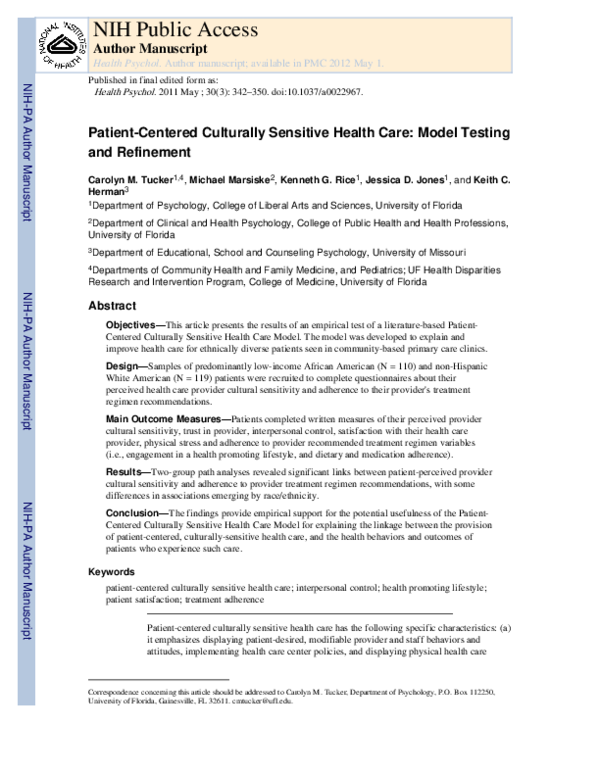 (PDF) Patient-centered culturally sensitive health care: Model testing ...