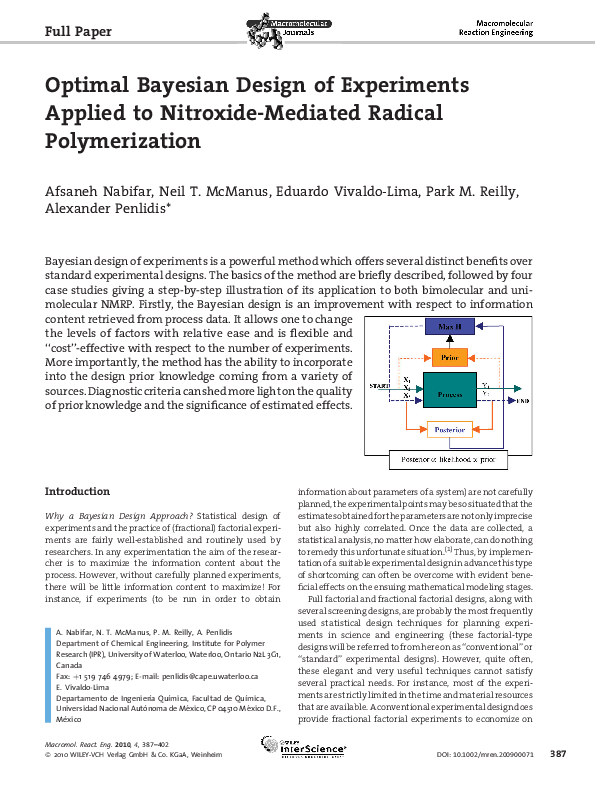 (PDF) Optimal Bayesian Design of Experiments Applied to Nitroxide-Mediated Radical ...