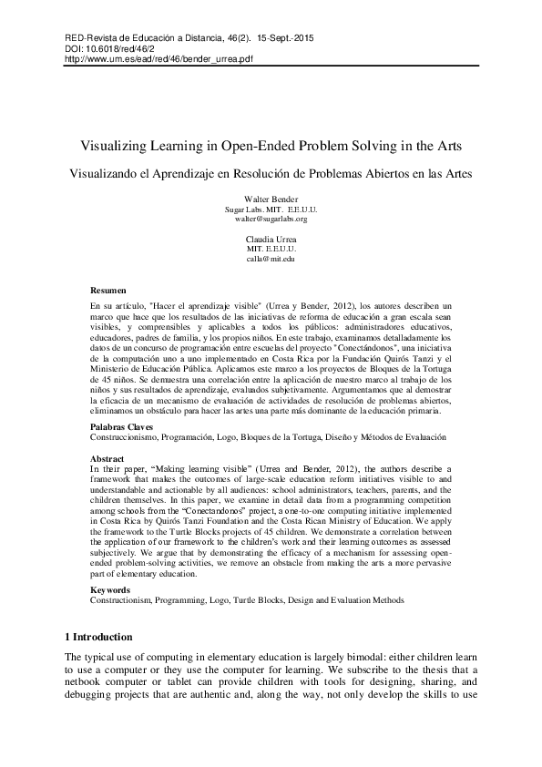 (PDF) Visualizing Learning in Open-Ended Problem Solving in the Arts