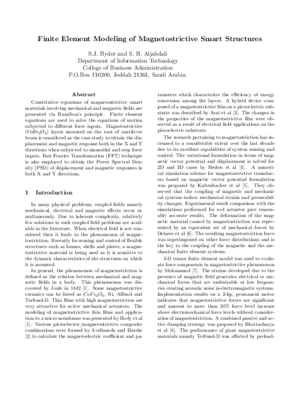 Pdf Finite Element Modeling Of Magnetostrictive Smart Structures
