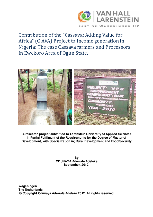 (PDF) Contribution of the "cassava: adding value for Africa" (C:AVA ...