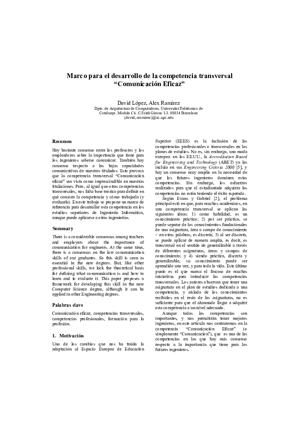 (PDF) Marco para el desarrollo de la competencia transversal" comunicación eficaz