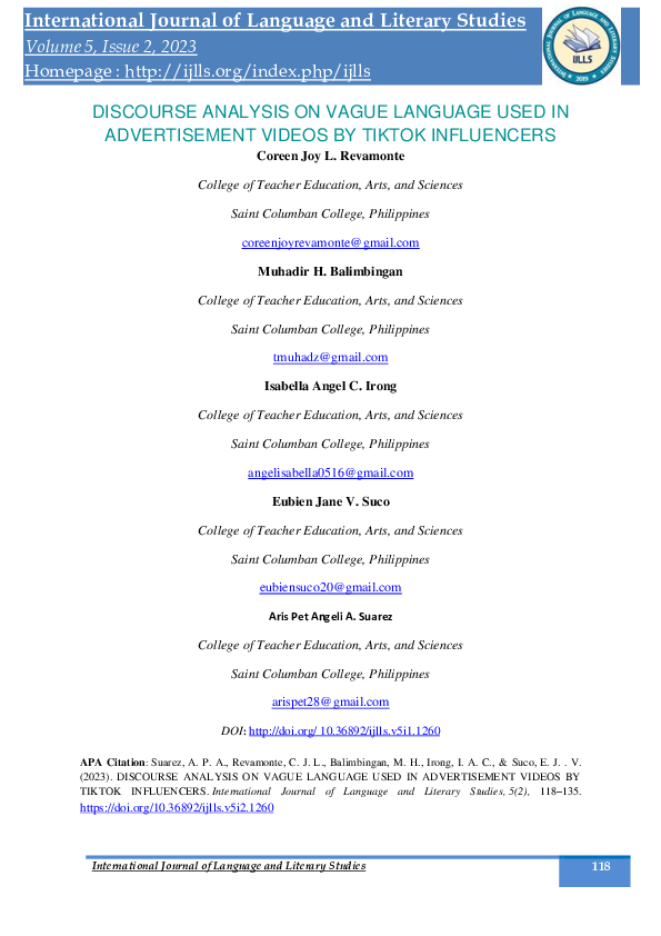 (PDF) Discourse Analysis on Vague Language Used in Advertisement Videos ...