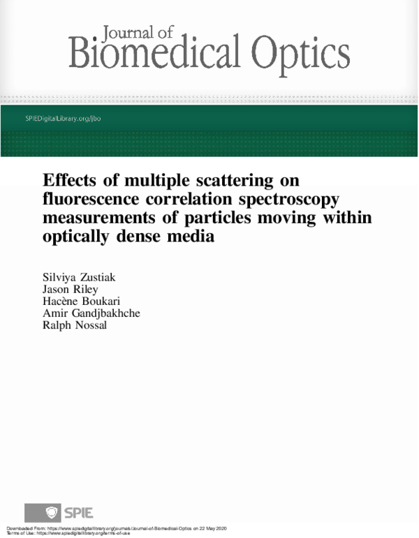 (PDF) Effects of multiple scattering on fluorescence correlation spectroscopy measurements of ...