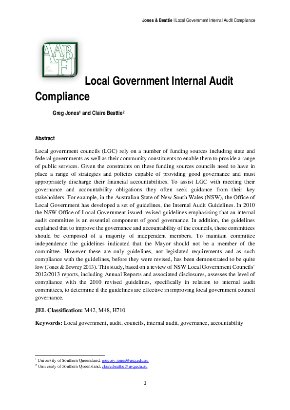 (PDF) Local Government Internal Audit Compliance