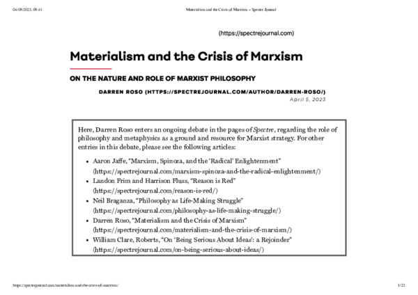 (PDF) Materialism and the Crisis of Marxism