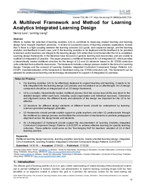 (PDF) A Multilevel Framework and Method for Learning Analytics ...